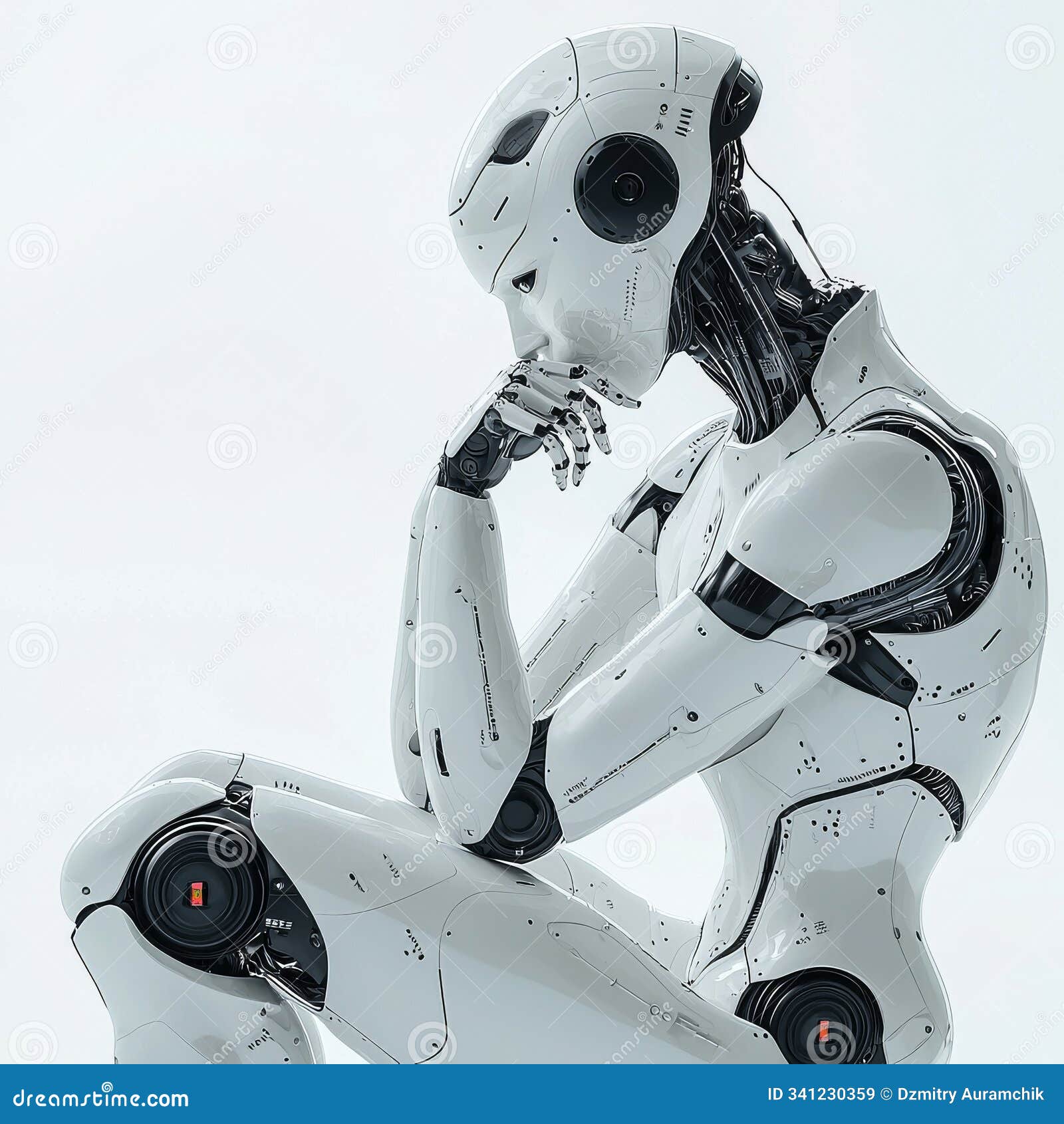 Ai Robot Thinking With Hand On Chin, Artificial Intelligence Glowing ...