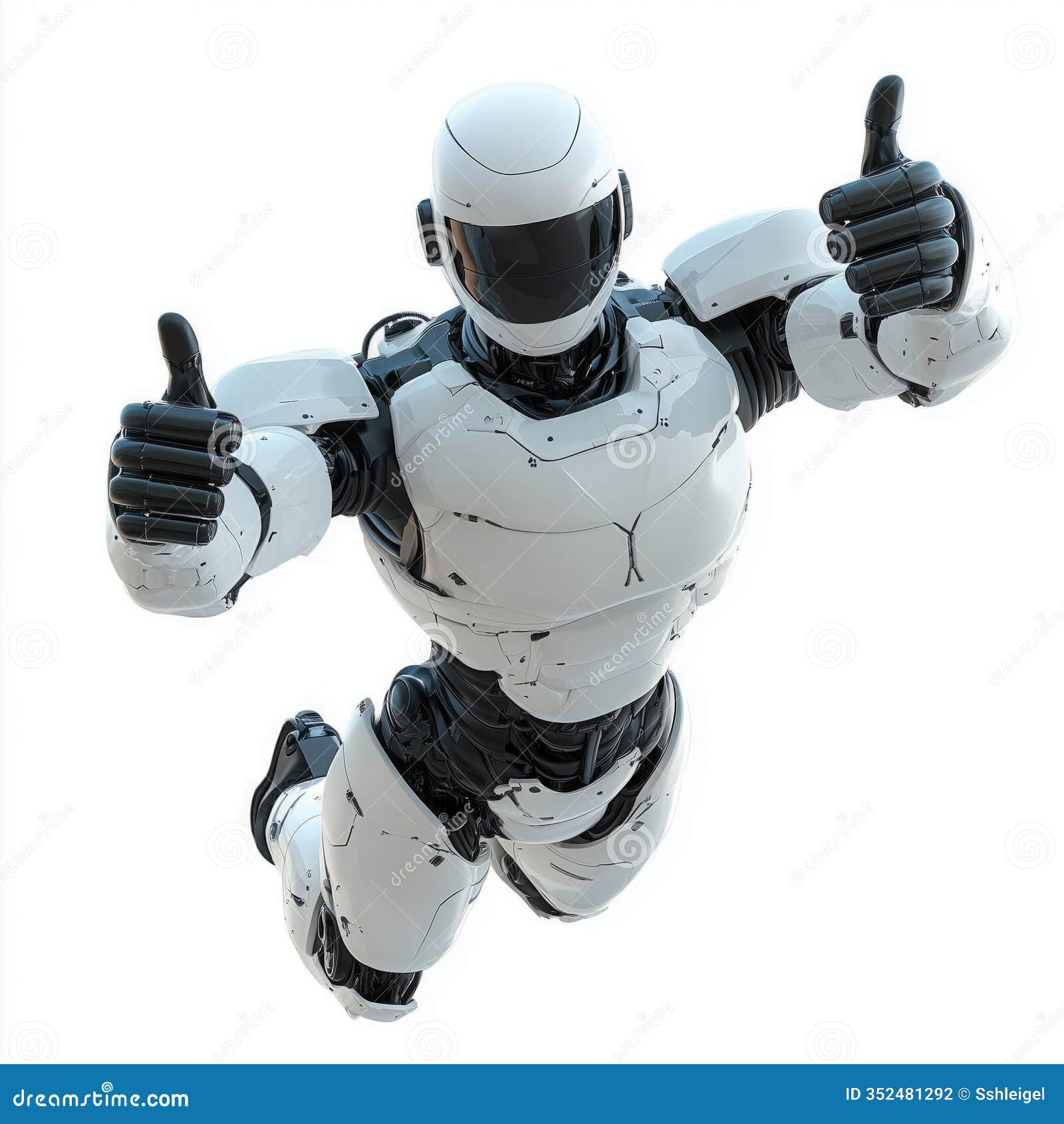 Humanoid Robot with Thumbs Up Isolated on White Background Stock ...