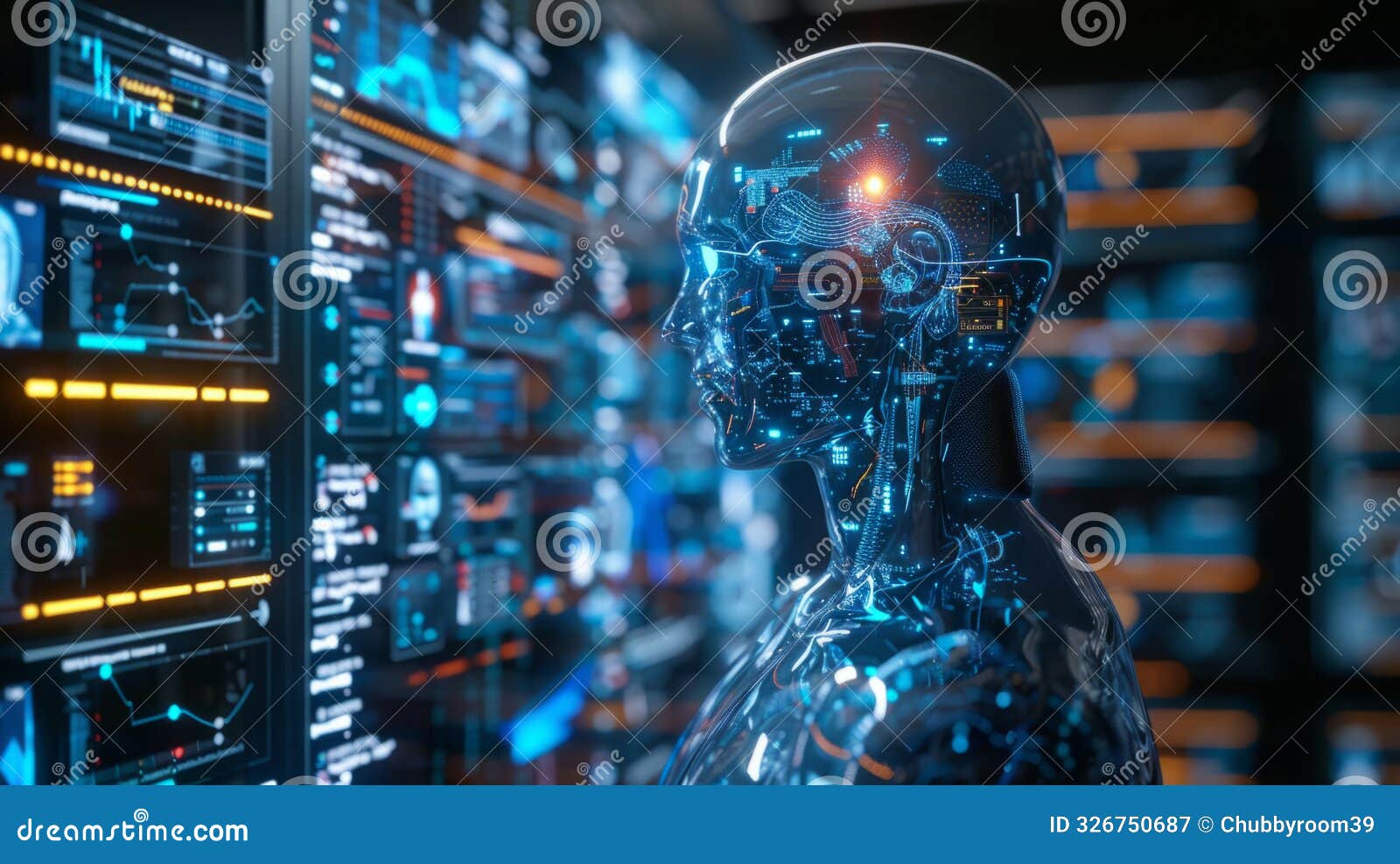 A Highly Detailed Image Showcasing a Humanoid Robot with a Transparent ...