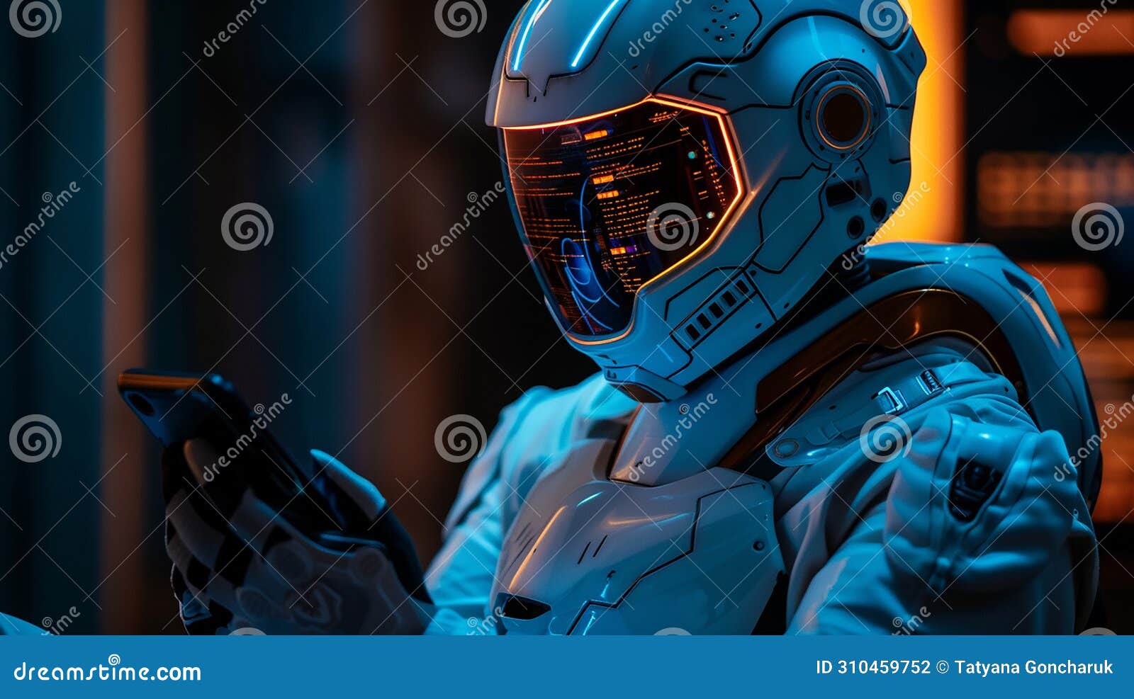 Humanoid Robot Uses a Mobile Phone Stock Illustration - Illustration of ...