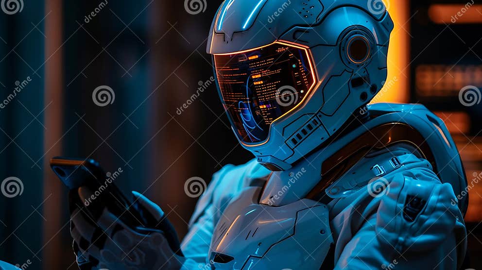 Humanoid Robot Uses a Mobile Phone Stock Illustration - Illustration of ...
