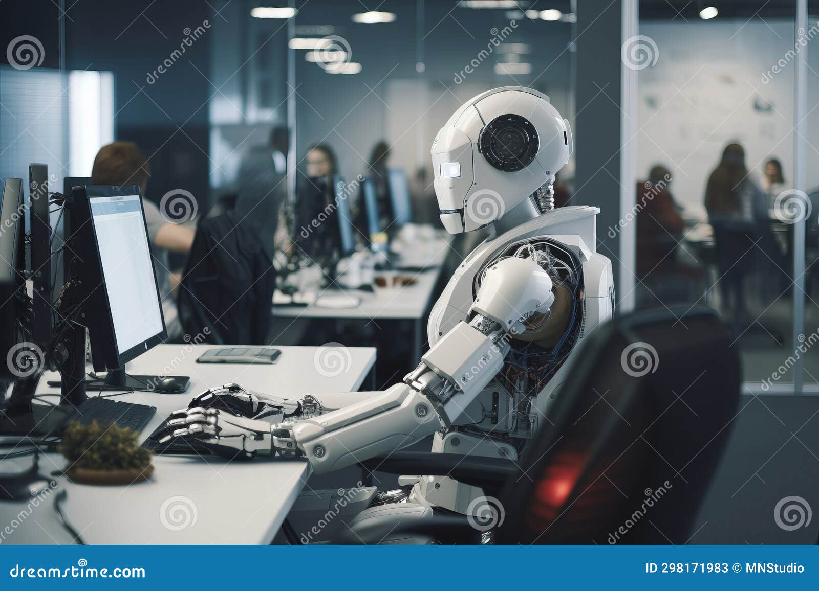 Humanoid Robot Using His Laptop Computer. Artificial Intelligence ...