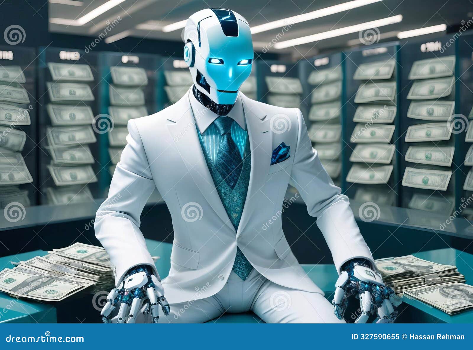 A Humanoid Robot Wearing a White Suit and Tie Stock Illustration - Illustration of wearable ...