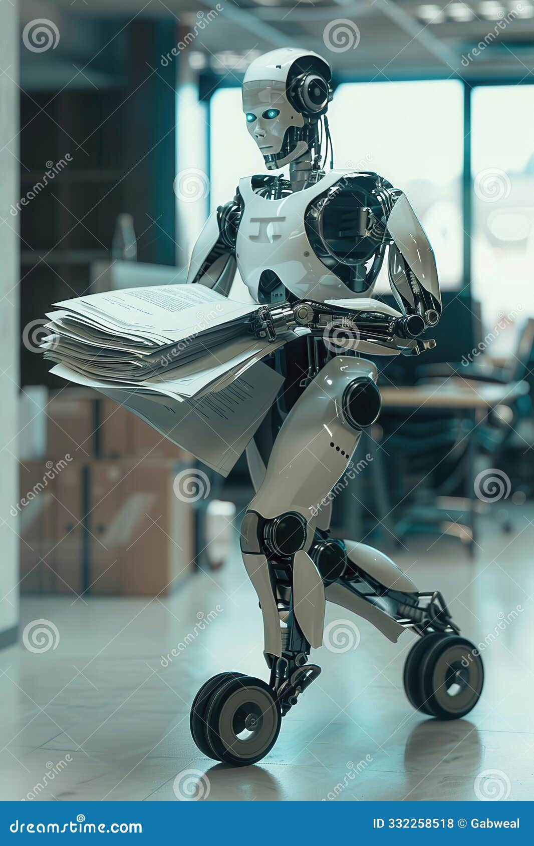 Humanoid Robot On Wheels Carrying And Distributing Documents In An ...