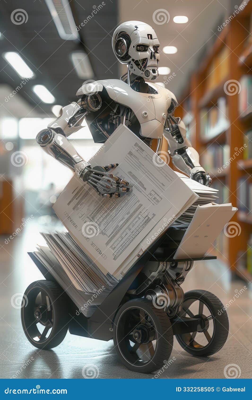 Humanoid Robot on Wheels Carrying and Distributing Documents in an ...