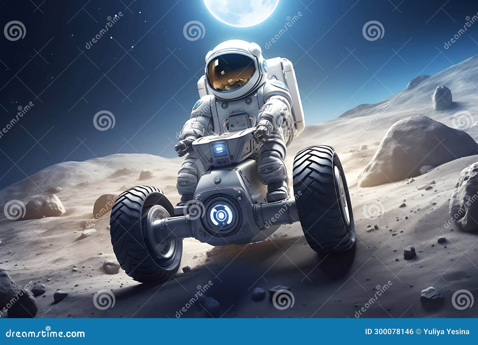 A Humanoid Robot on Wheels Explores the Surface of the Planet Moon ...