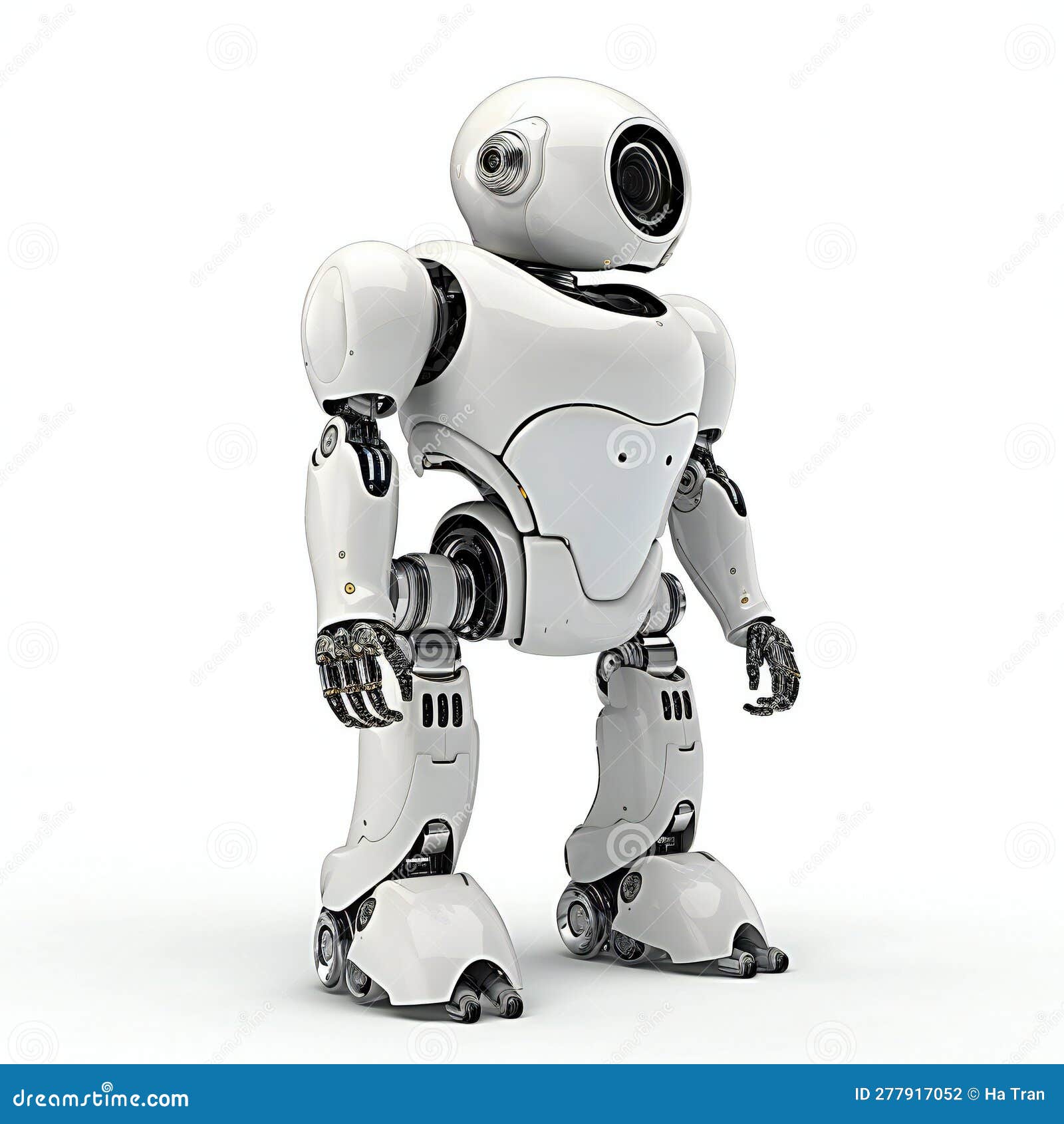 Humanoid Robot on White Background with Shadow on the Ground Stock ...