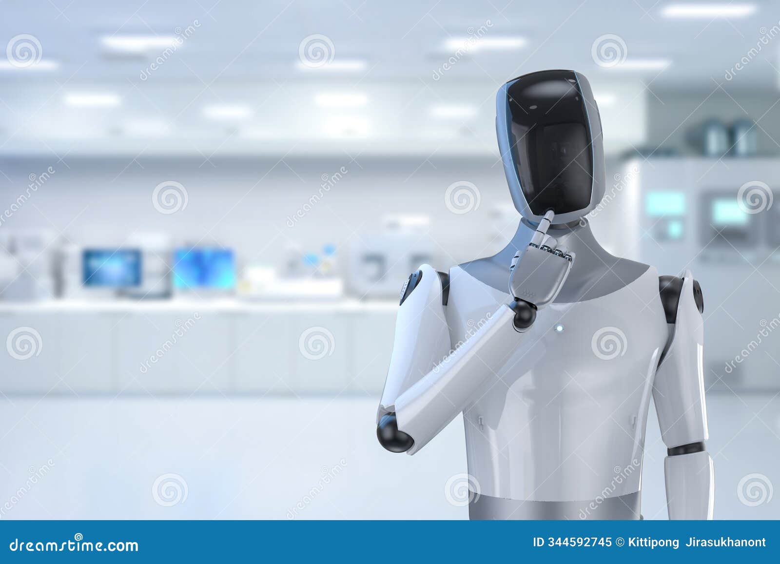 Humanoid Robot in White Futuristic Laboratory Stock Illustration ...