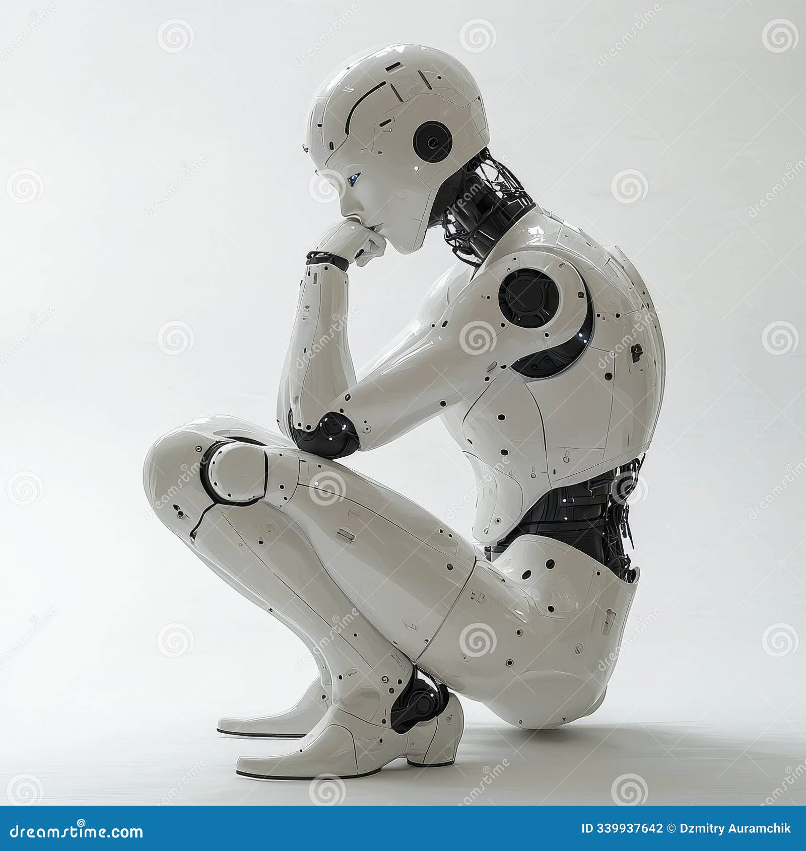 A Humanoid Robot on a White Transparent Background Thinking Stock Photo ...