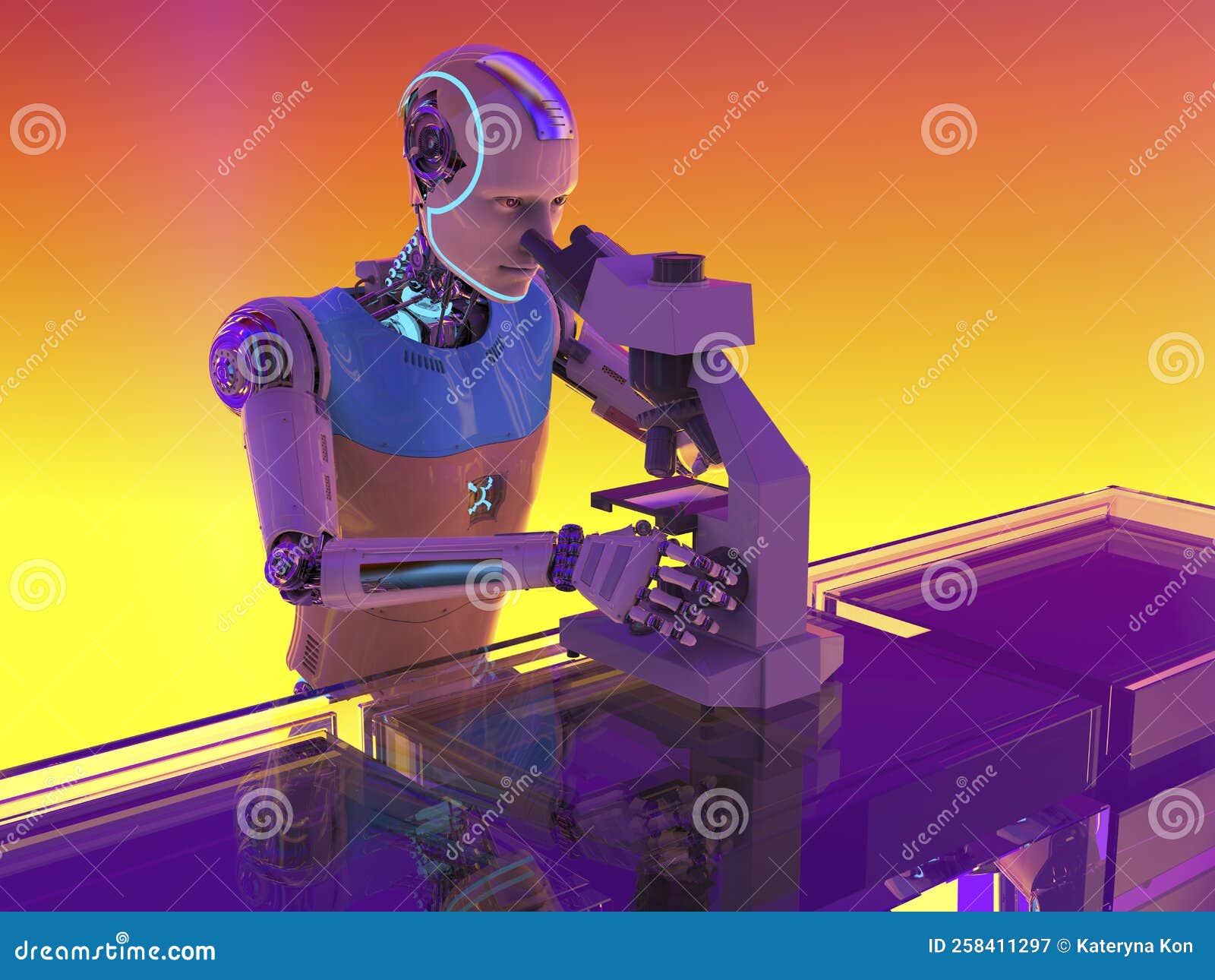 Humanoid Robot Working in a Diagnostic Laboratory Stock Illustration ...