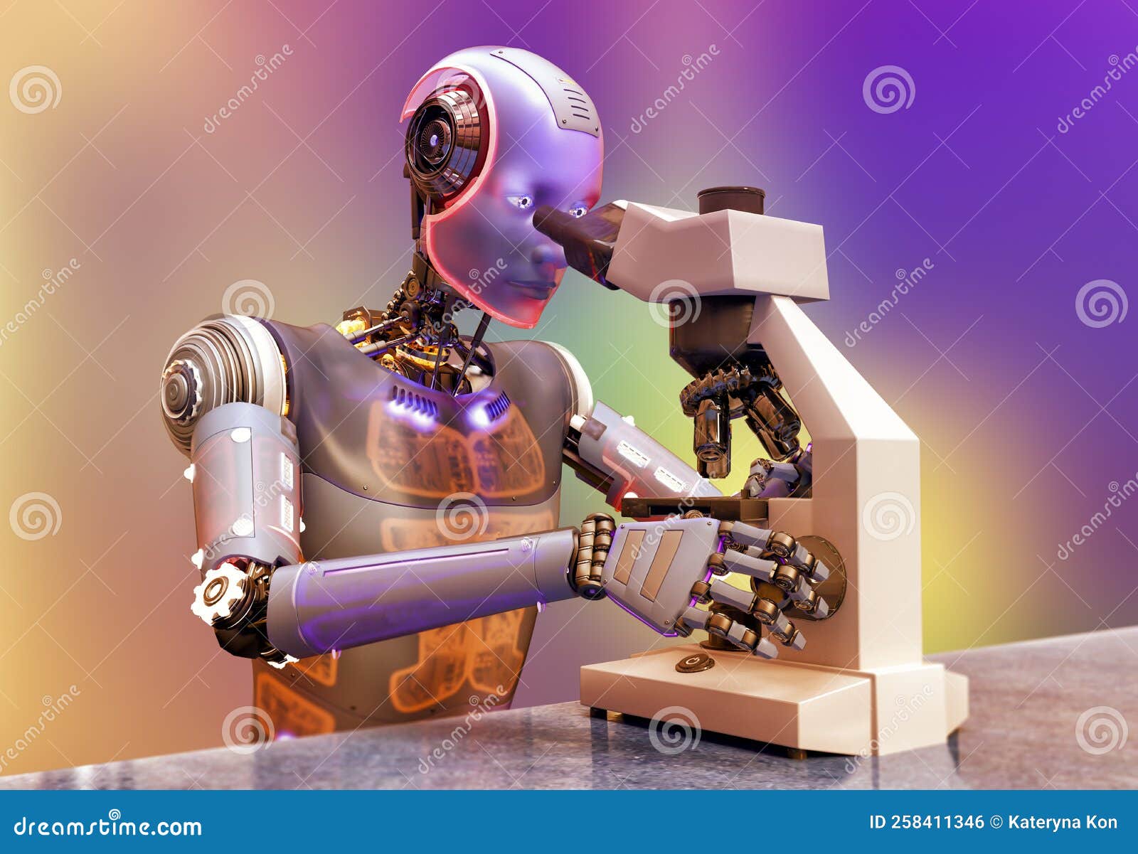 Humanoid Robot Working in a Diagnostic Laboratory Stock Illustration ...