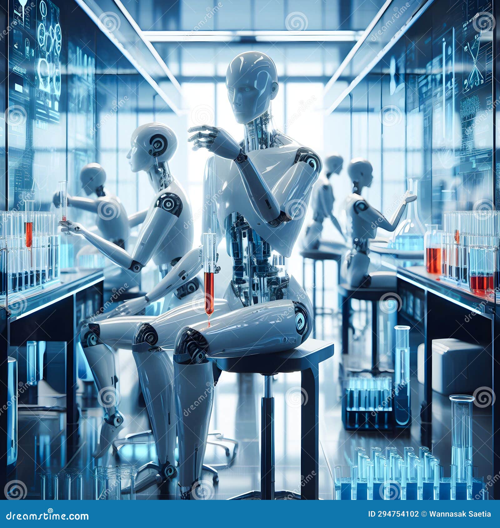 Humanoid Robot Working in the Laboratory Stock Illustration ...