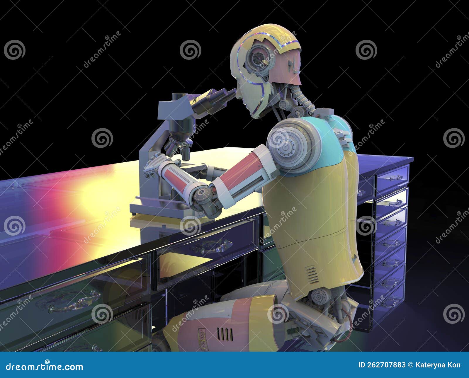 Humanoid Robot Working with Microscope, Illustration Stock Illustration ...