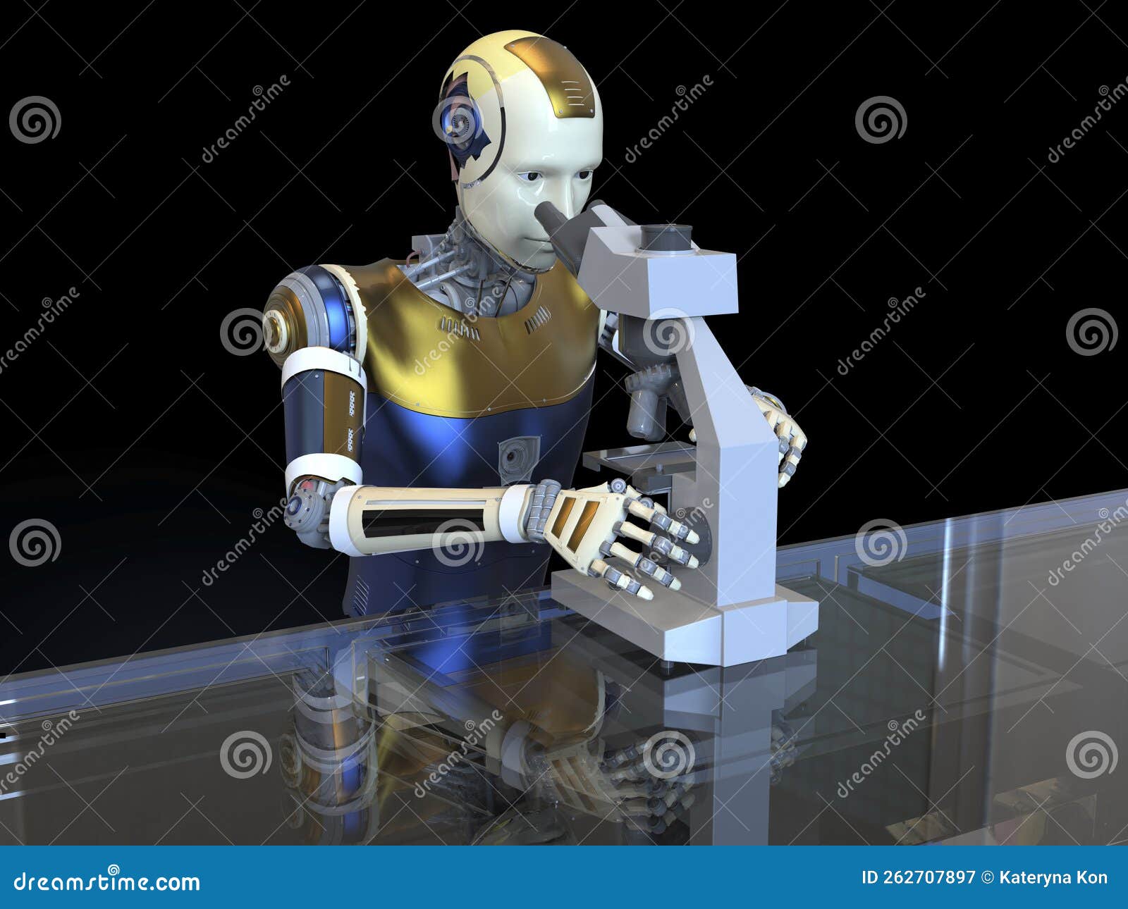 Humanoid Robot Working with Microscope, Illustration Stock Illustration ...
