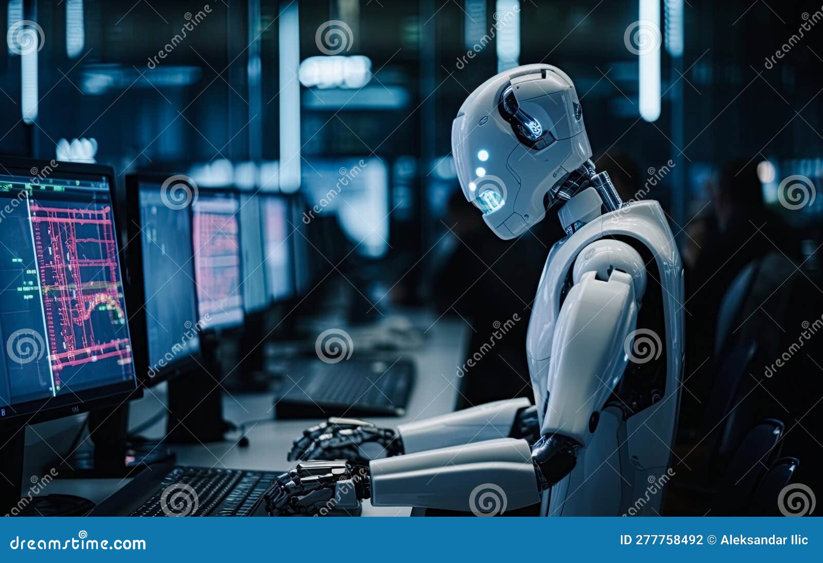 Humanoid Robot Working in the Office. Artificial Intelligence Replacing ...