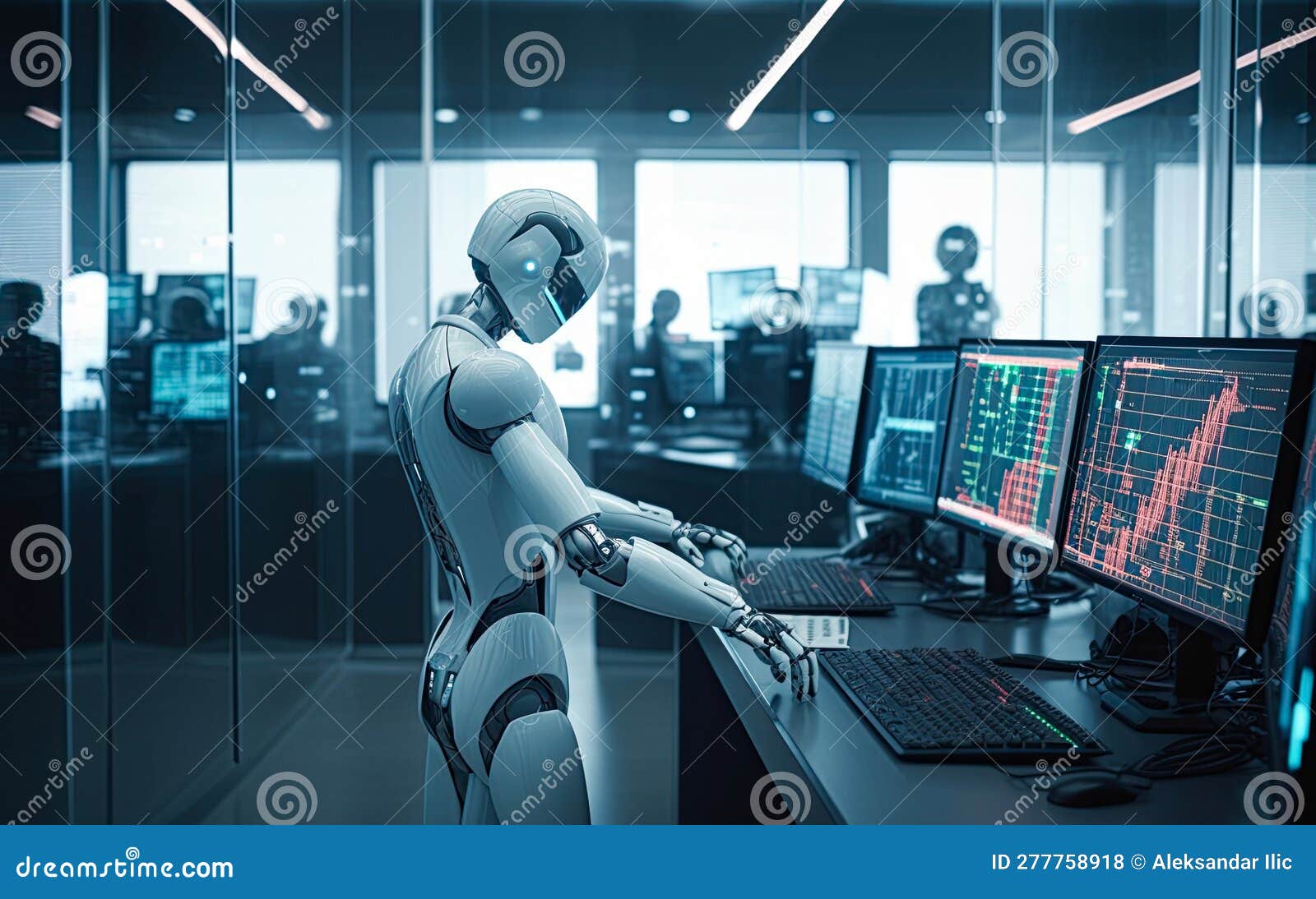 Humanoid Robot Working in the Office. Artificial Intelligence Replacing ... Humanoid Robot Working in the Office. Artificial Intelligence Replacing ...