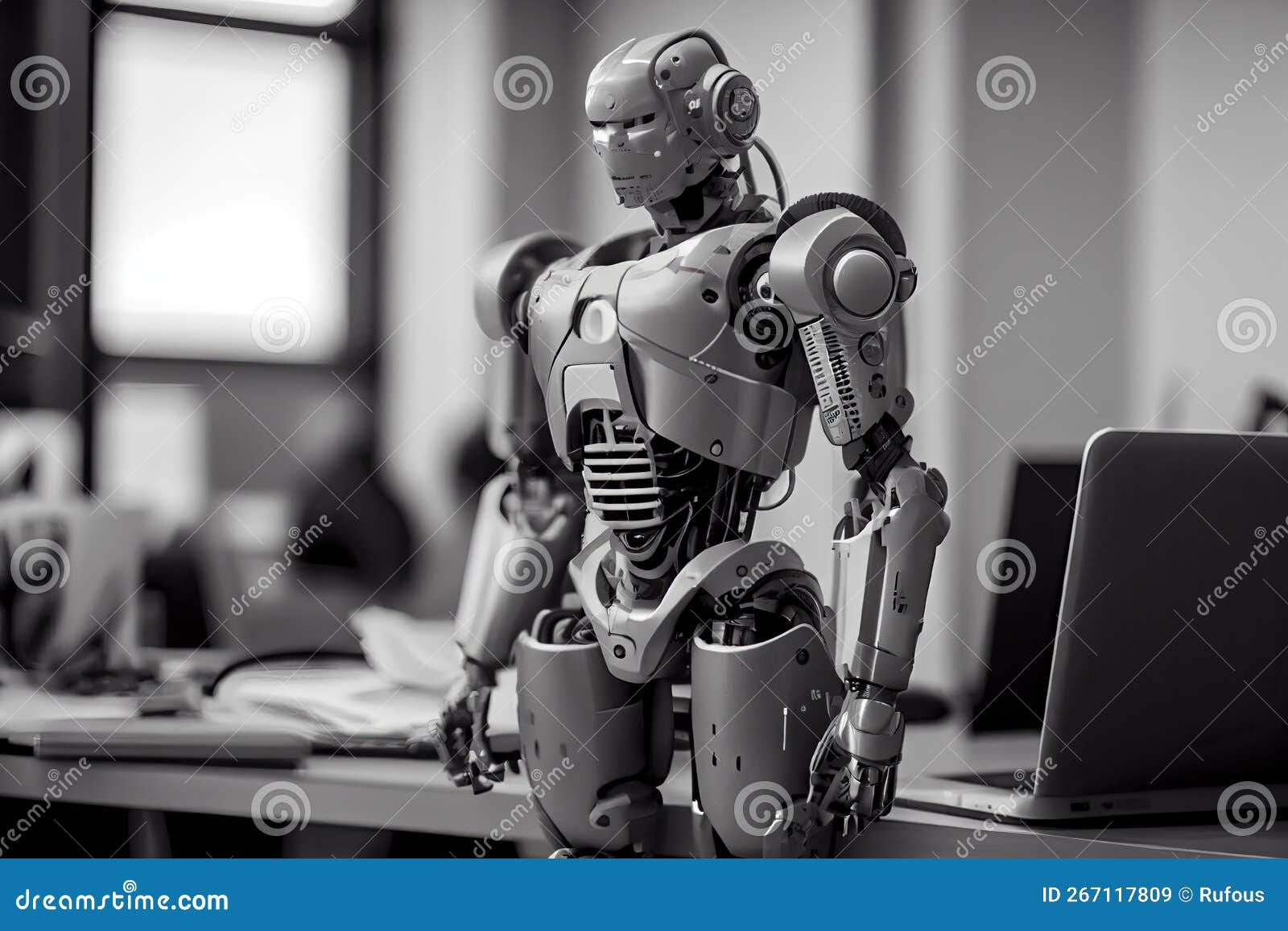 Humanoid Robot Working in an Office Setting Stock Illustration ...