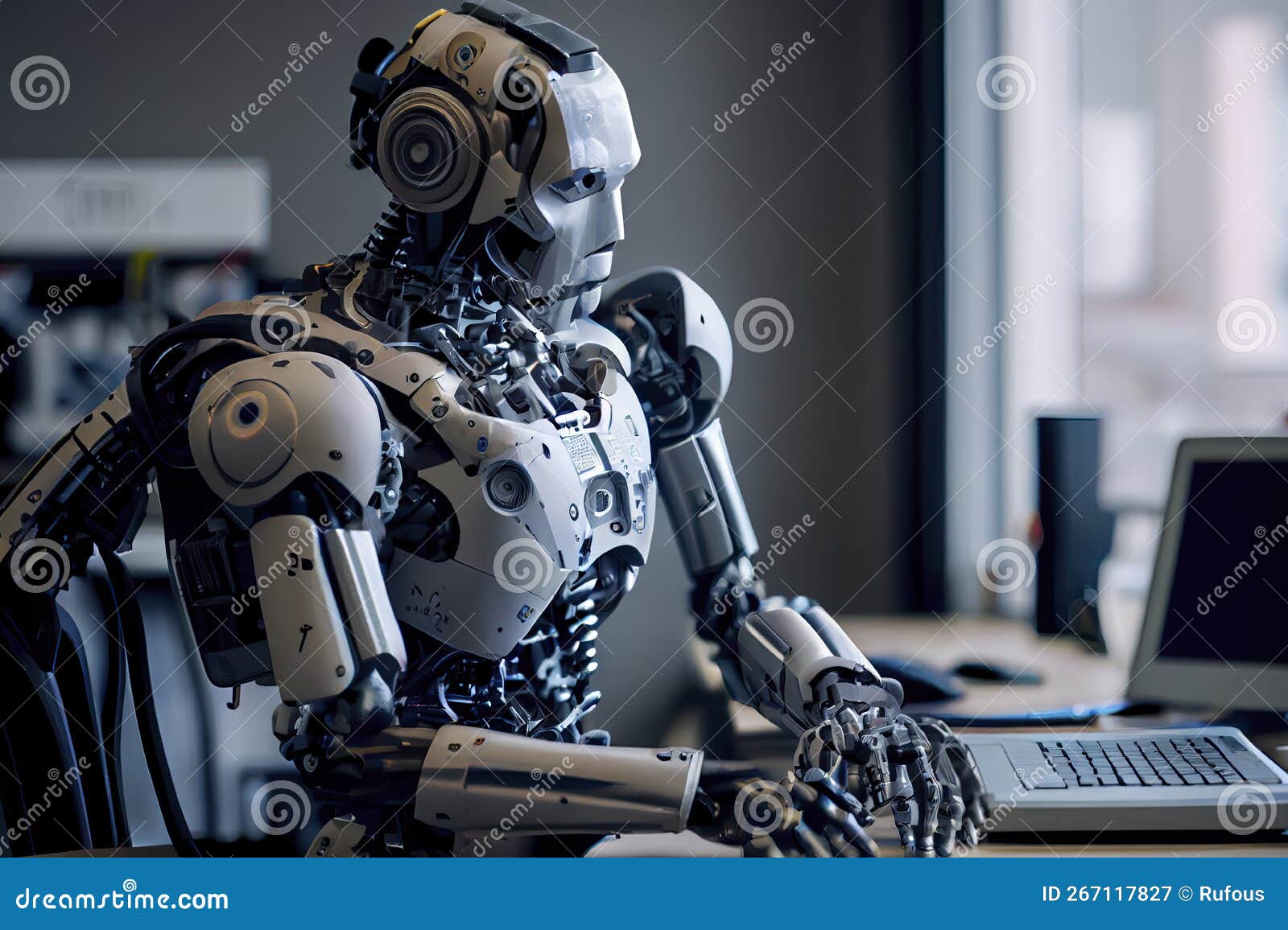 Humanoid Robot Working in an Office Setting Stock Illustration ...
