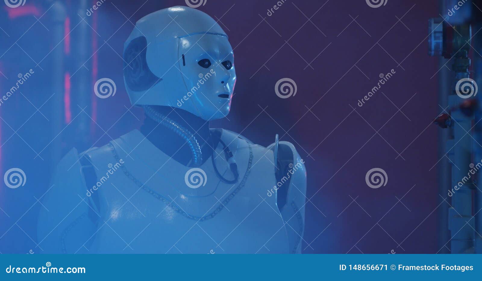 Humanoid Robot Working in a Smoke Filled Lab Stock Image - Image of ...