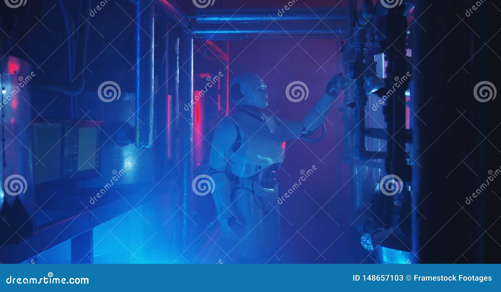 Humanoid Robot Working in a Smoke Filled Lab Stock Image - Image of ...