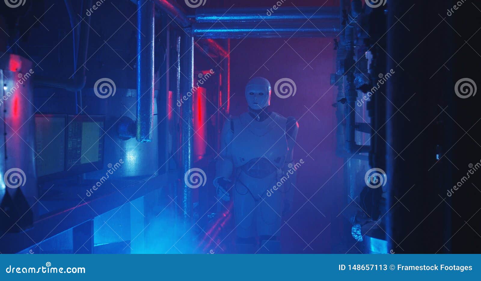 Humanoid Robot Working in a Smoke Filled Lab Stock Image - Image of ...