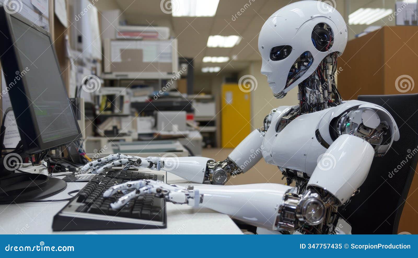 Humanoid Robot Working in a Traditional Office Stock Image - Image of ...