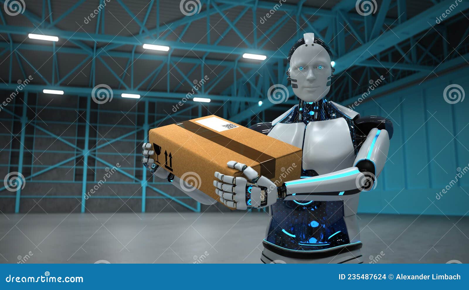 Humanoid Robot Works in a Shipping Warehouse Stock Photo - Image of ...