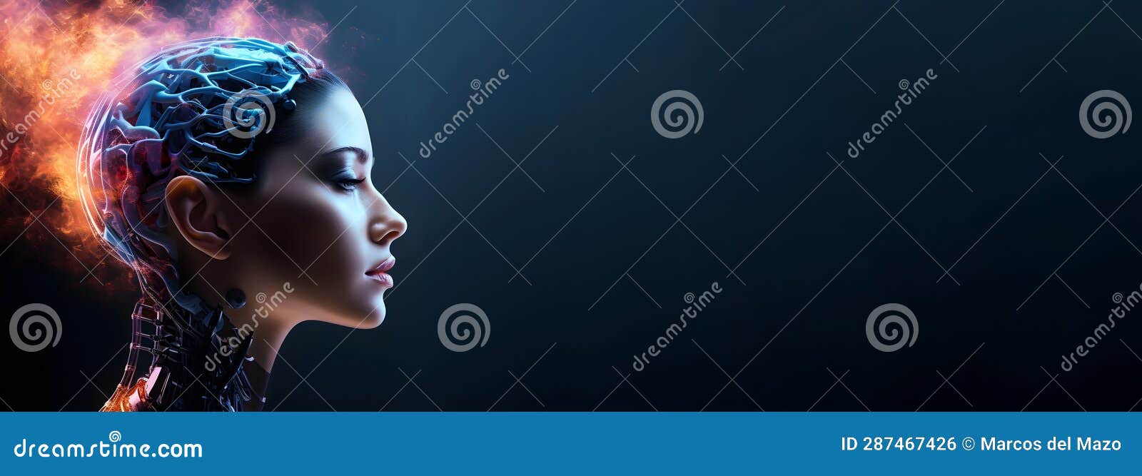 Humanoid Robotic Head Showing Neural Network Burning on Fire Stock ...