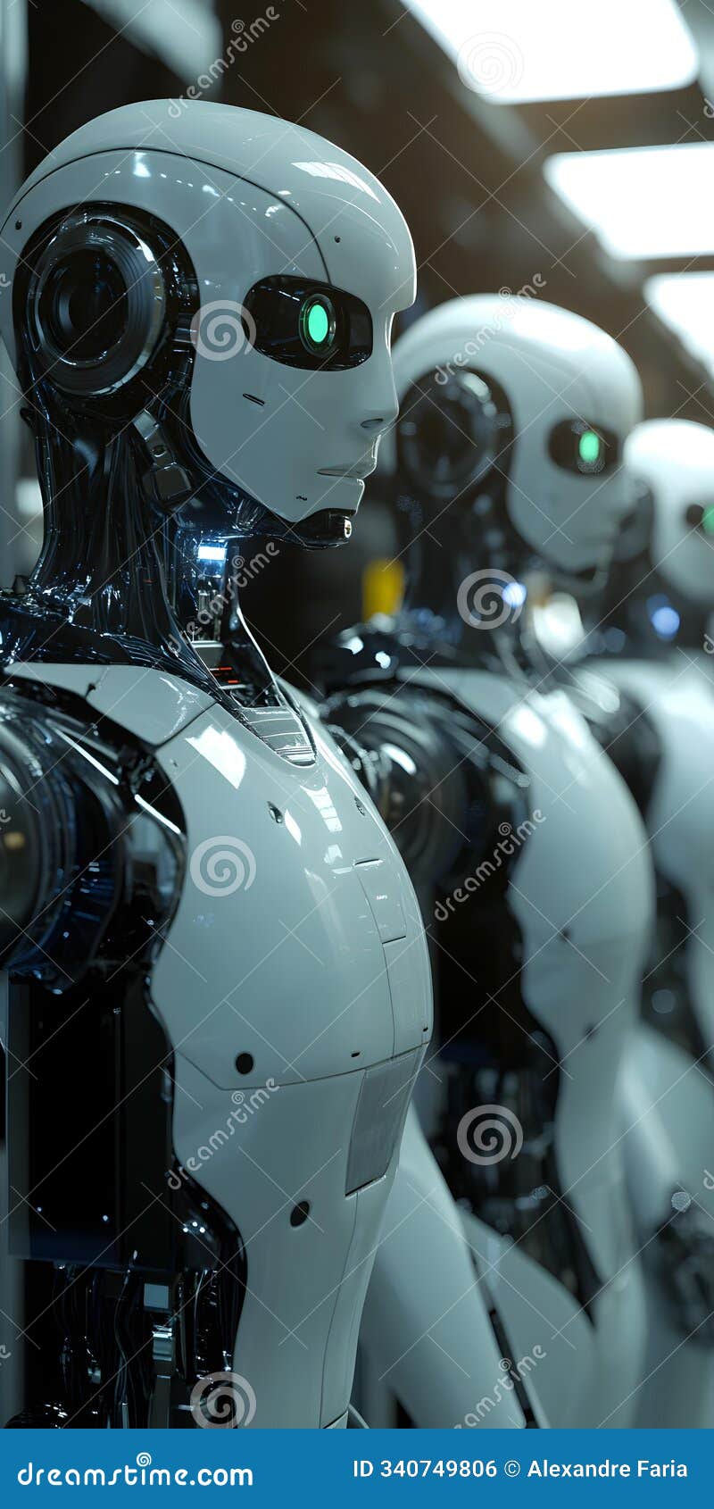 Humanoid Robots in a Bright Room Stock Illustration - Illustration of ...