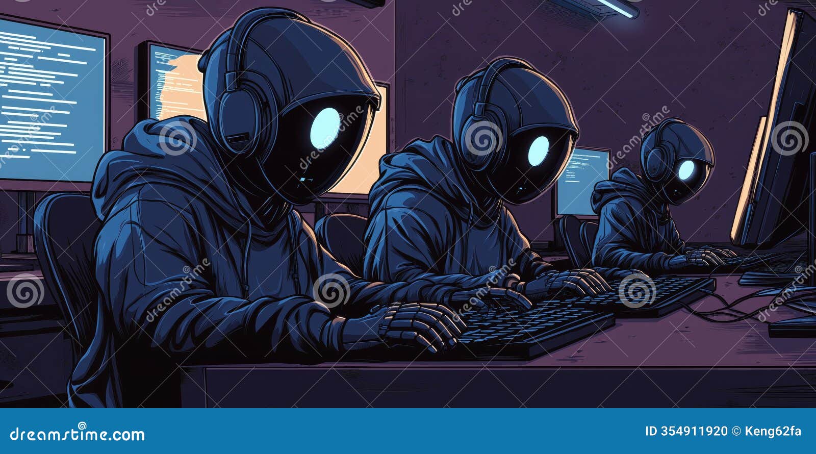 Humanoid Robots Army Soldiers Standing Ready. Cartoon Vector ...