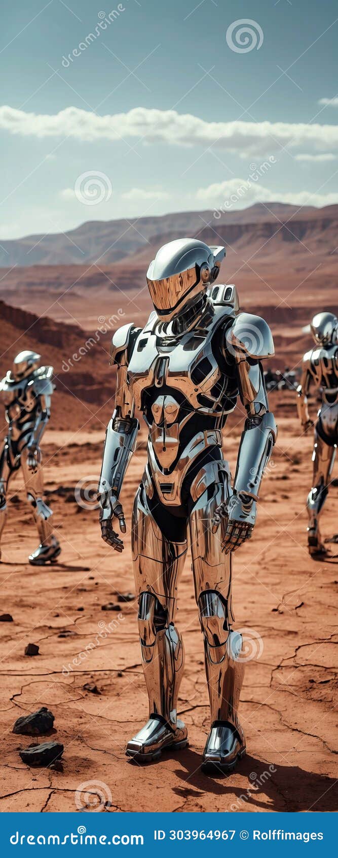 Humanoid Robots Explore Mars Stock Illustration - Illustration of ...