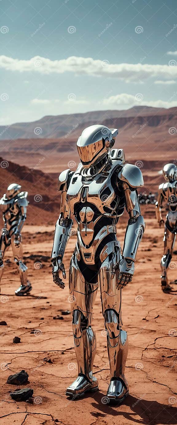 Humanoid Robots Explore Mars Stock Illustration - Illustration of ...