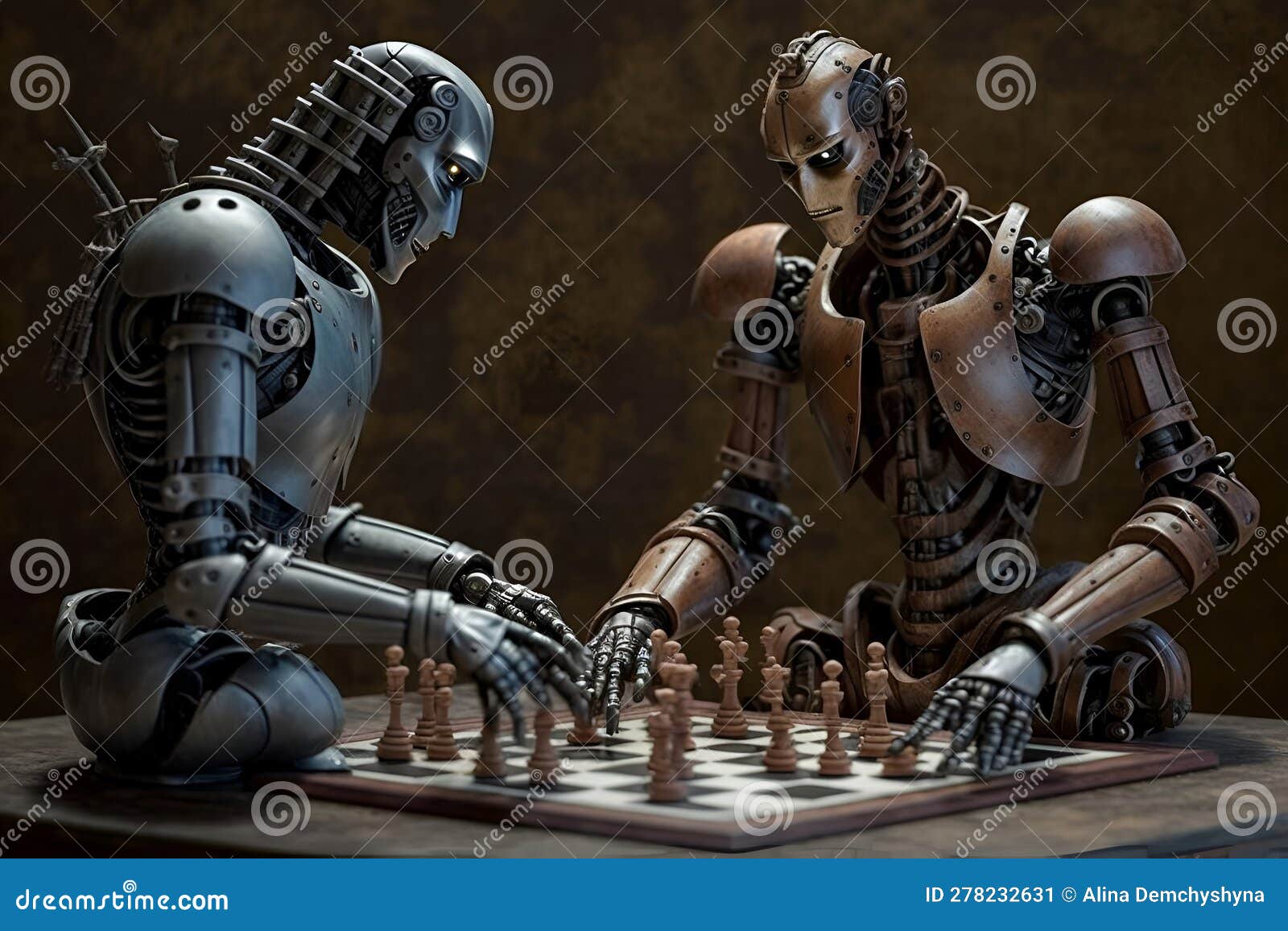 Humanoid Robots Play Chess, Generative AI 1 Stock Illustration ...
