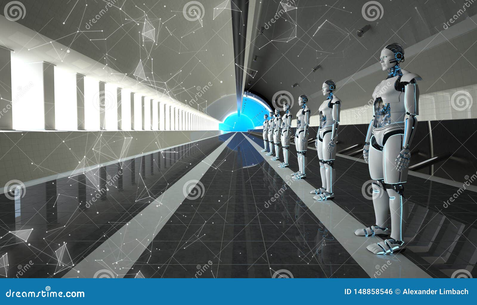 Humanoid Robots Tunnel stock illustration. Illustration of cyber ...
