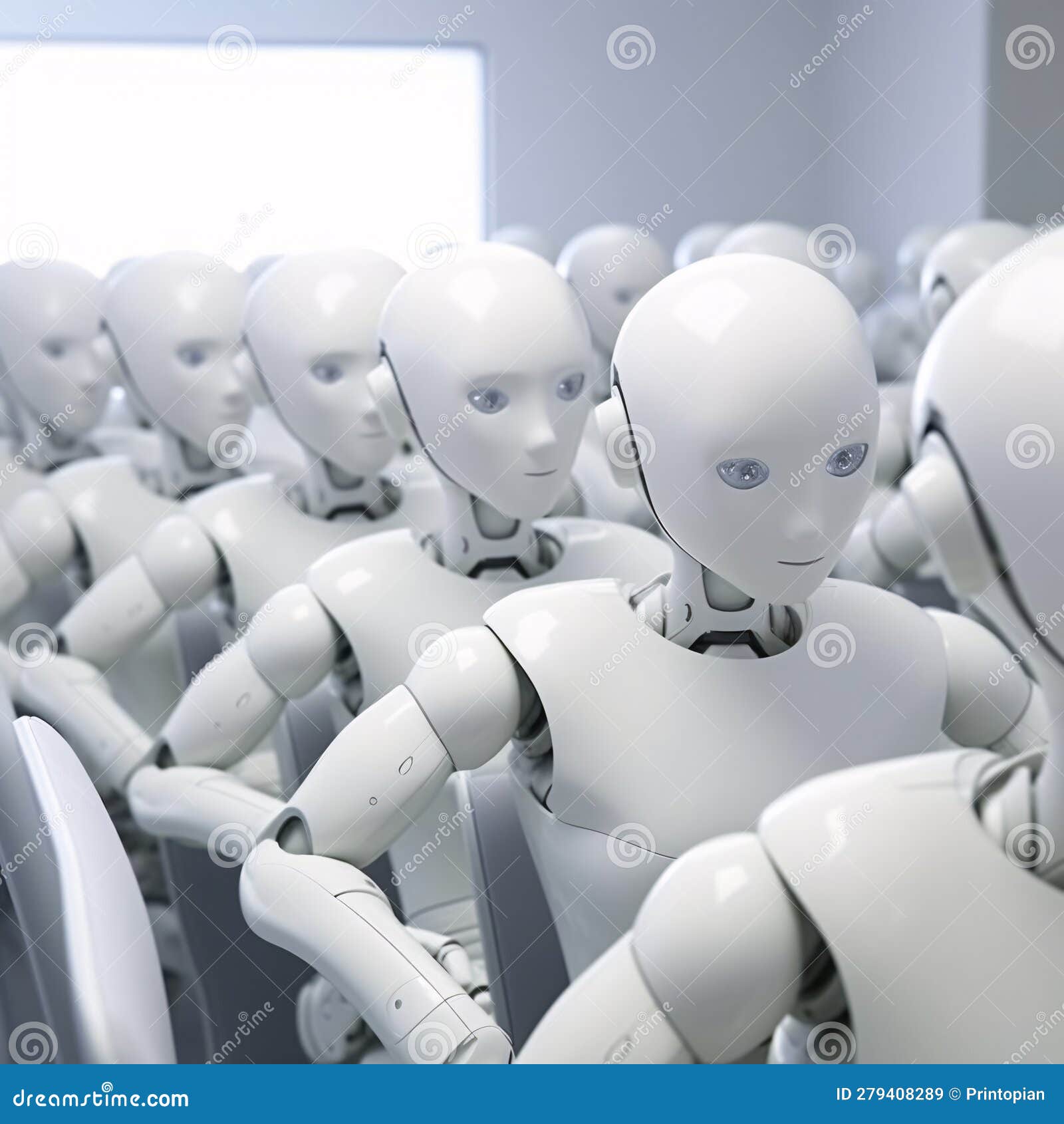 Humanoid Robots Waiting in a Row, Ai Generated Stock Illustration ...