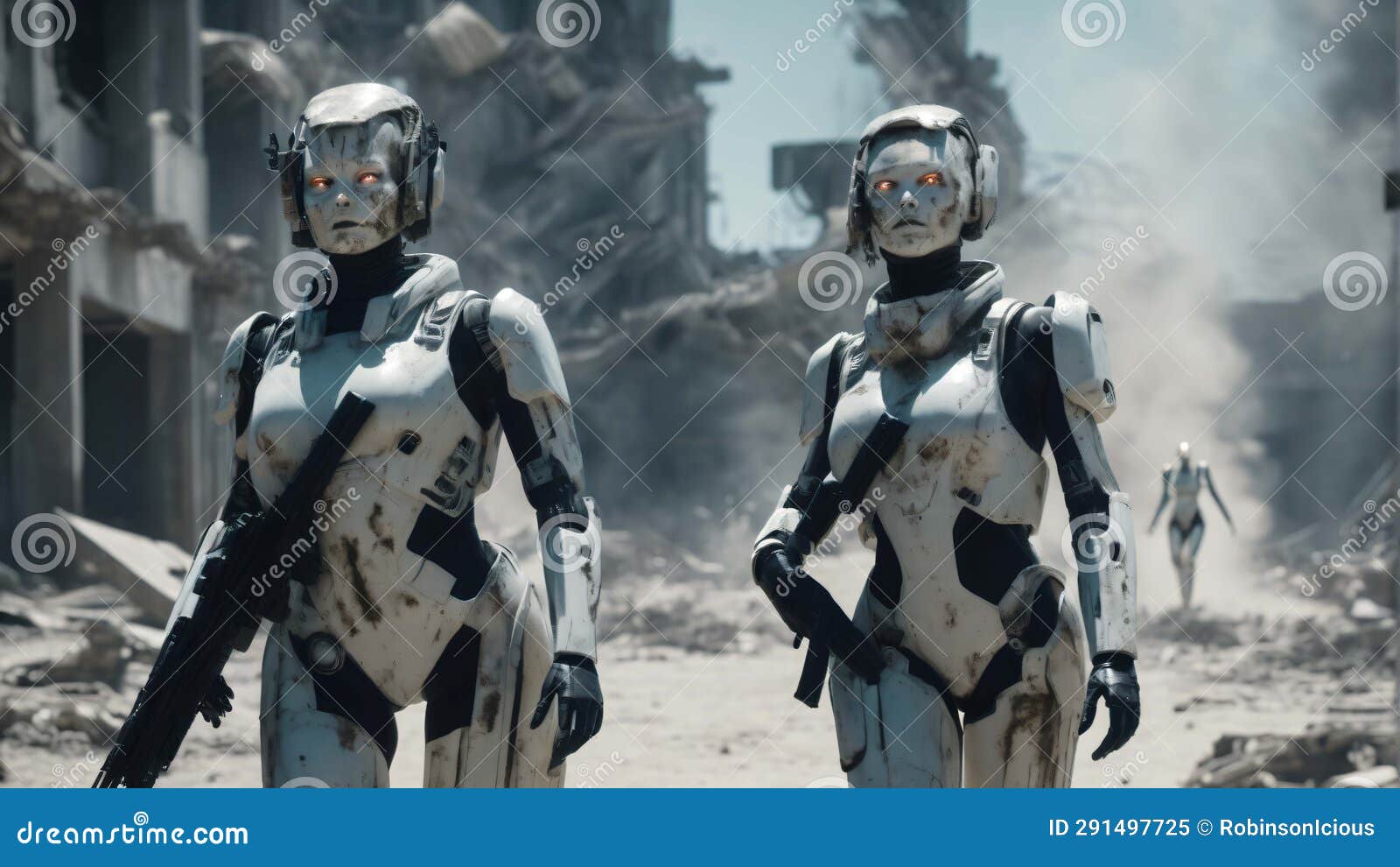Humanoid Robots in Warzone with Weapons. Invasion of Artificial ...