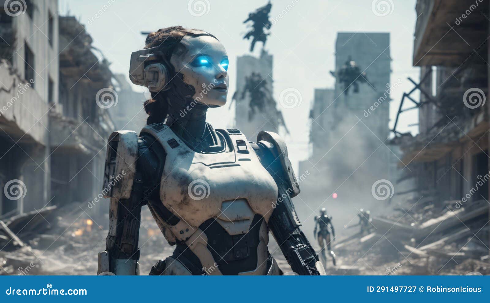 Humanoid Robots in Warzone with Weapons. Invasion of Artificial ...