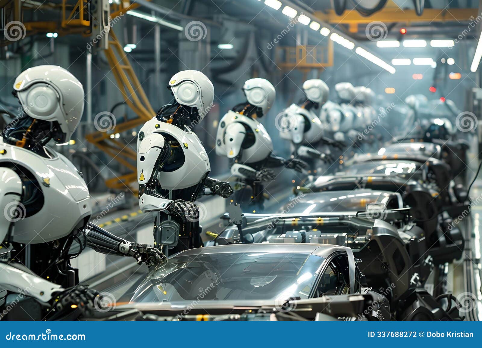 Humanoid Robots Working on a Car Factory Stock Illustration ...