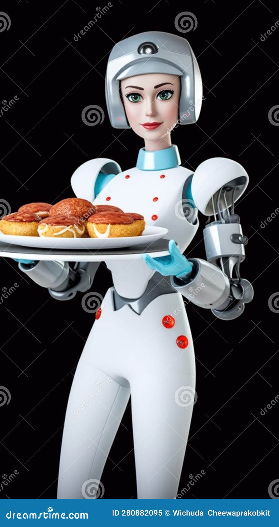 3d Rendering of a Female Humanoid Waitress Robot Holding a Plate of ...