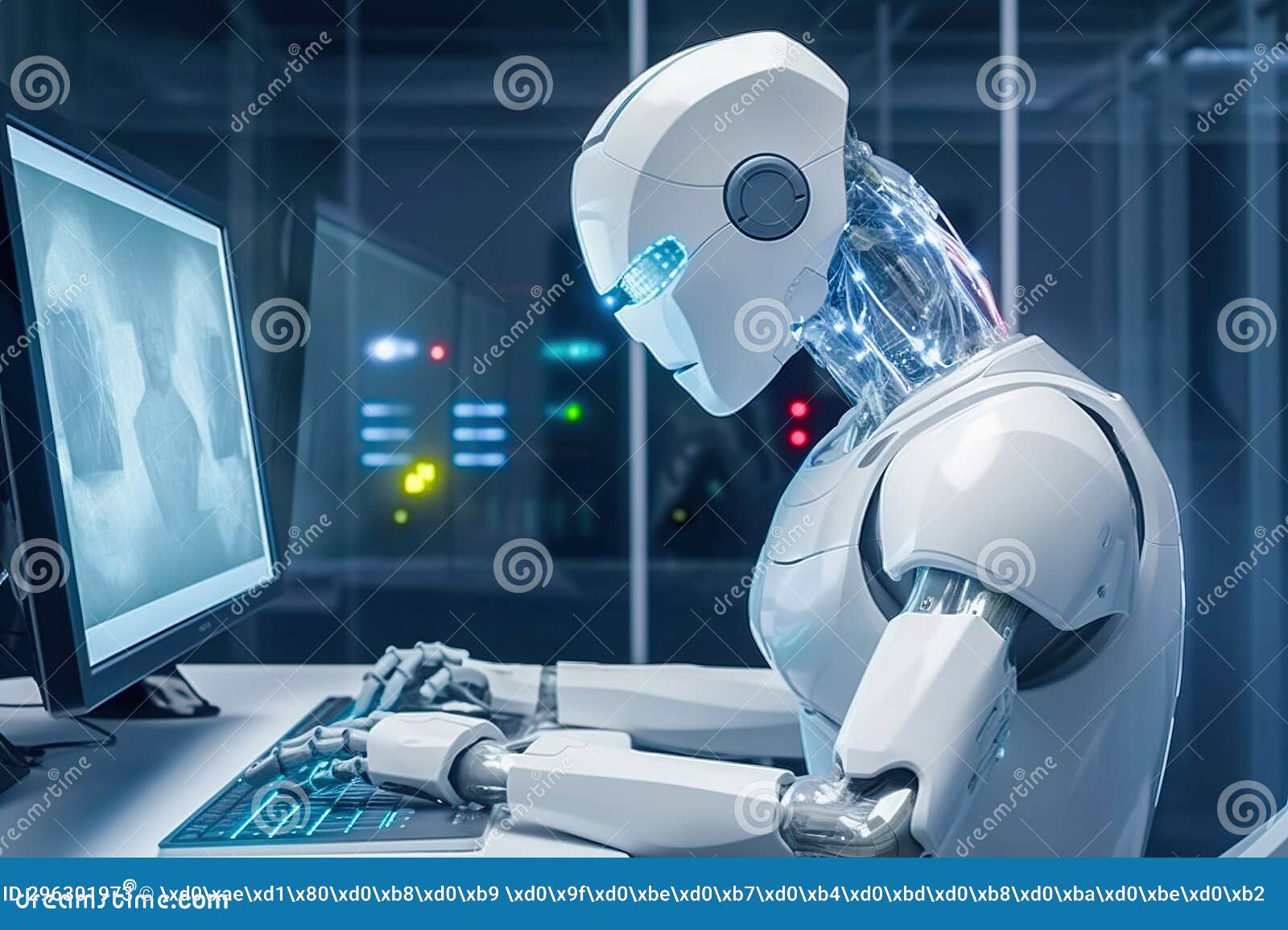 A Humanoid Works on a Computer. Stock Image - Image of automatic ...