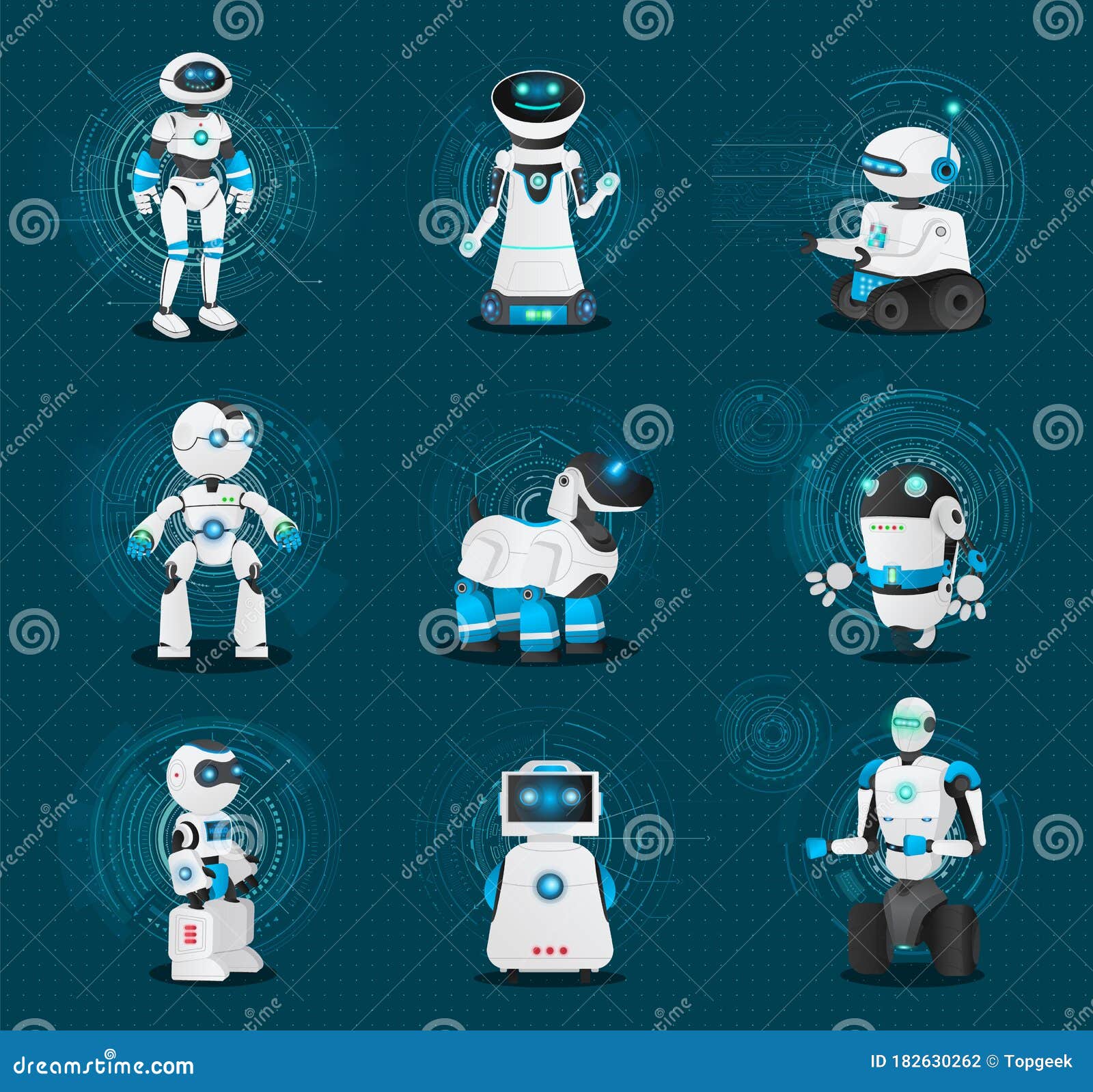 Humanoids and Androids, Robots Collection Vector Stock Vector ...