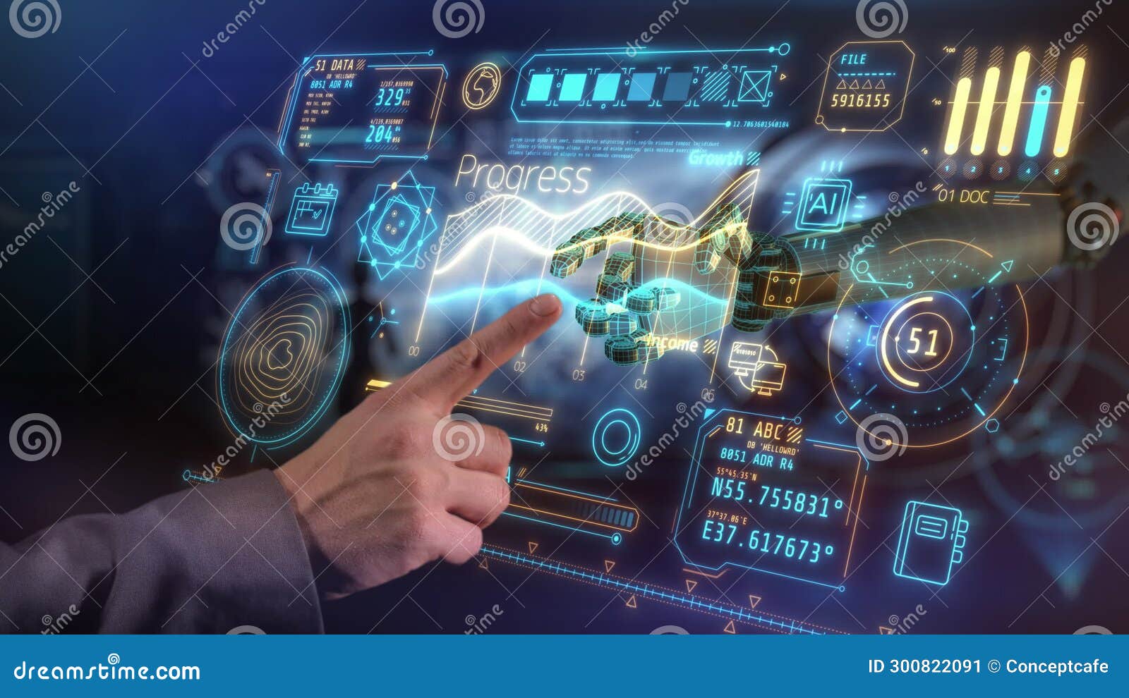 Humans and Artificial Intelligence are Working on the Same Task. Stock ...