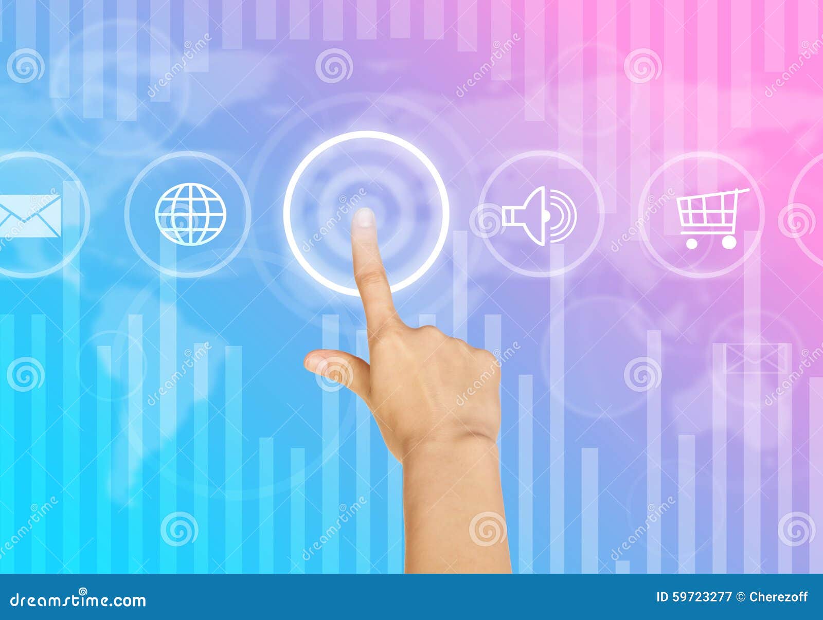 Humans Hand Clicking on Virtual Colorful Screen Stock Image - Image of ...