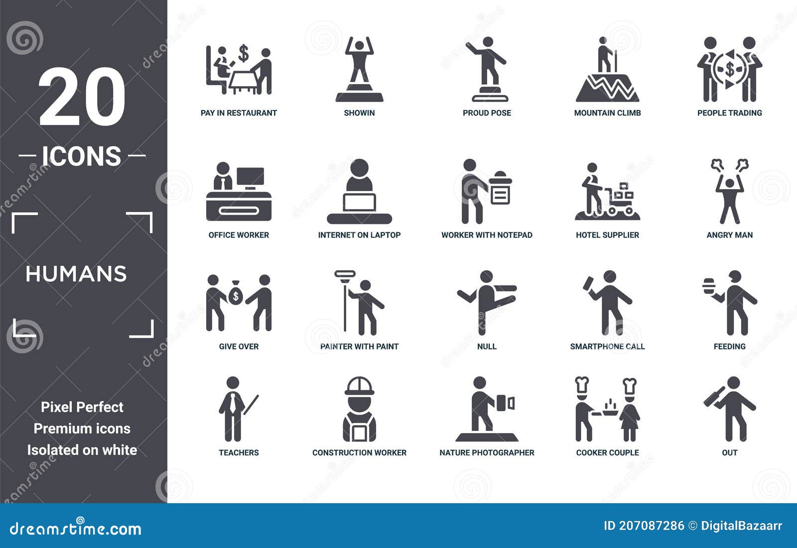 Humans Icon Set. Include Creative Elements As Pay in Restaurant, People ...