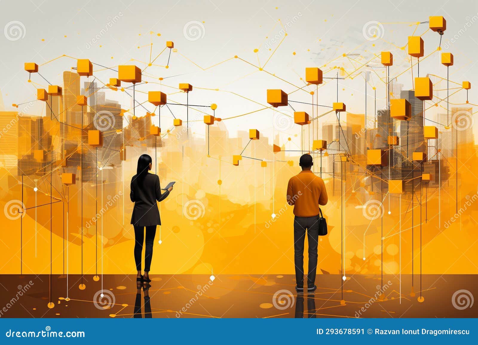 Humans Interconnected through the Web of Technology, Symbolizing the ...