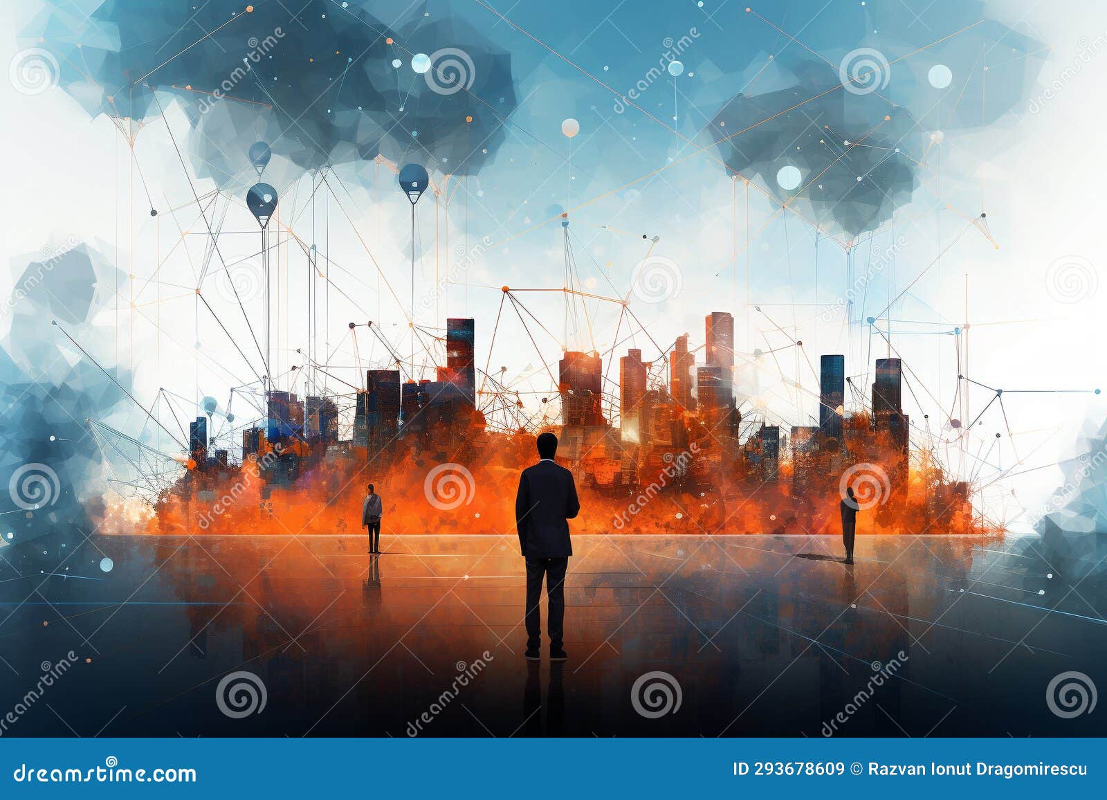 Humans Interconnected through the Web of Technology, Symbolizing the ...