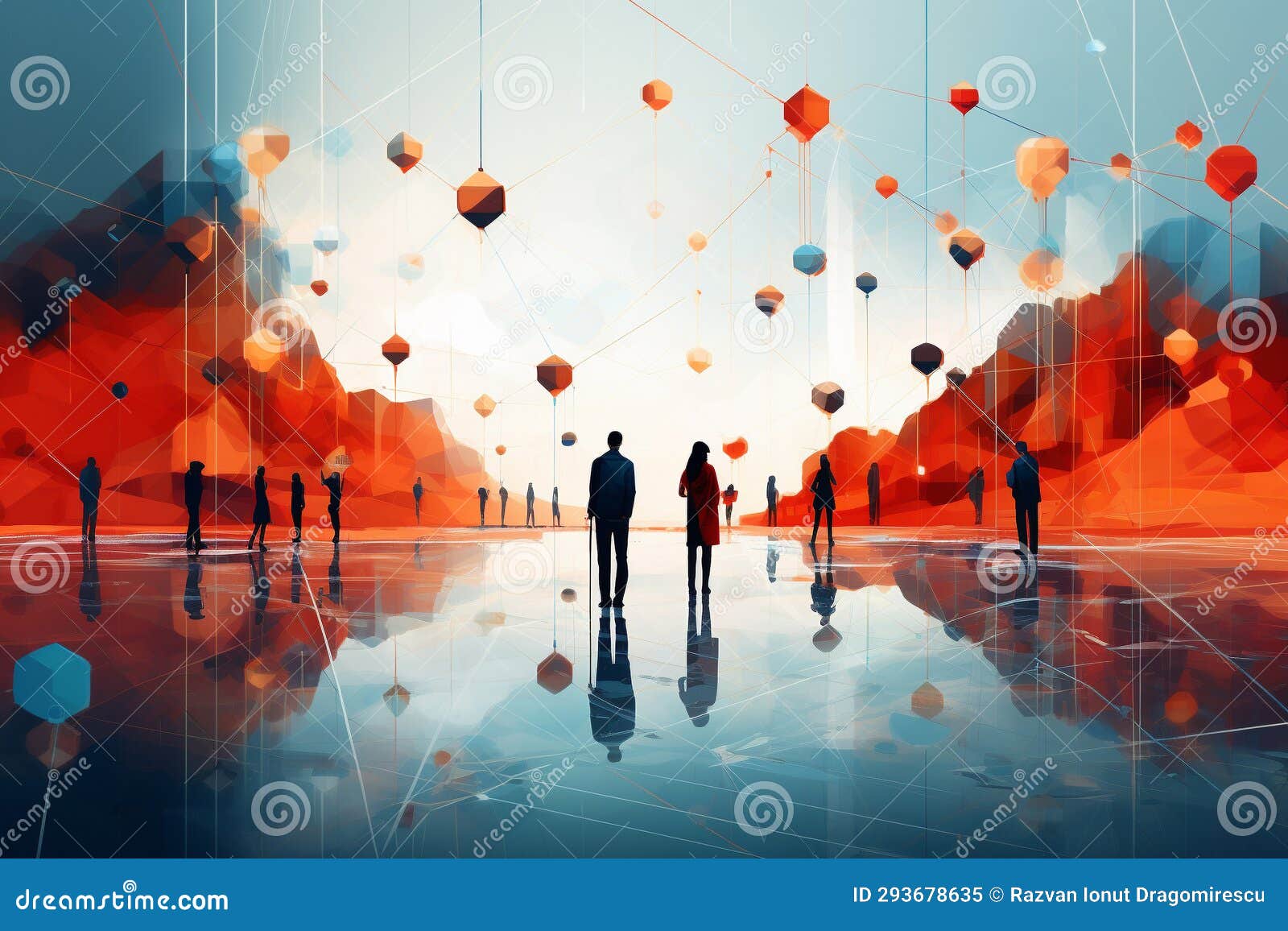 Humans Interconnected through the Web of Technology, Symbolizing the ...