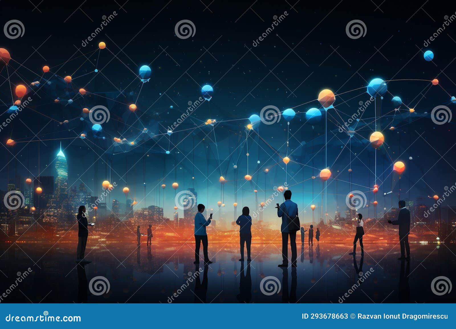 Humans Interconnected through the Web of Technology, Symbolizing the ...