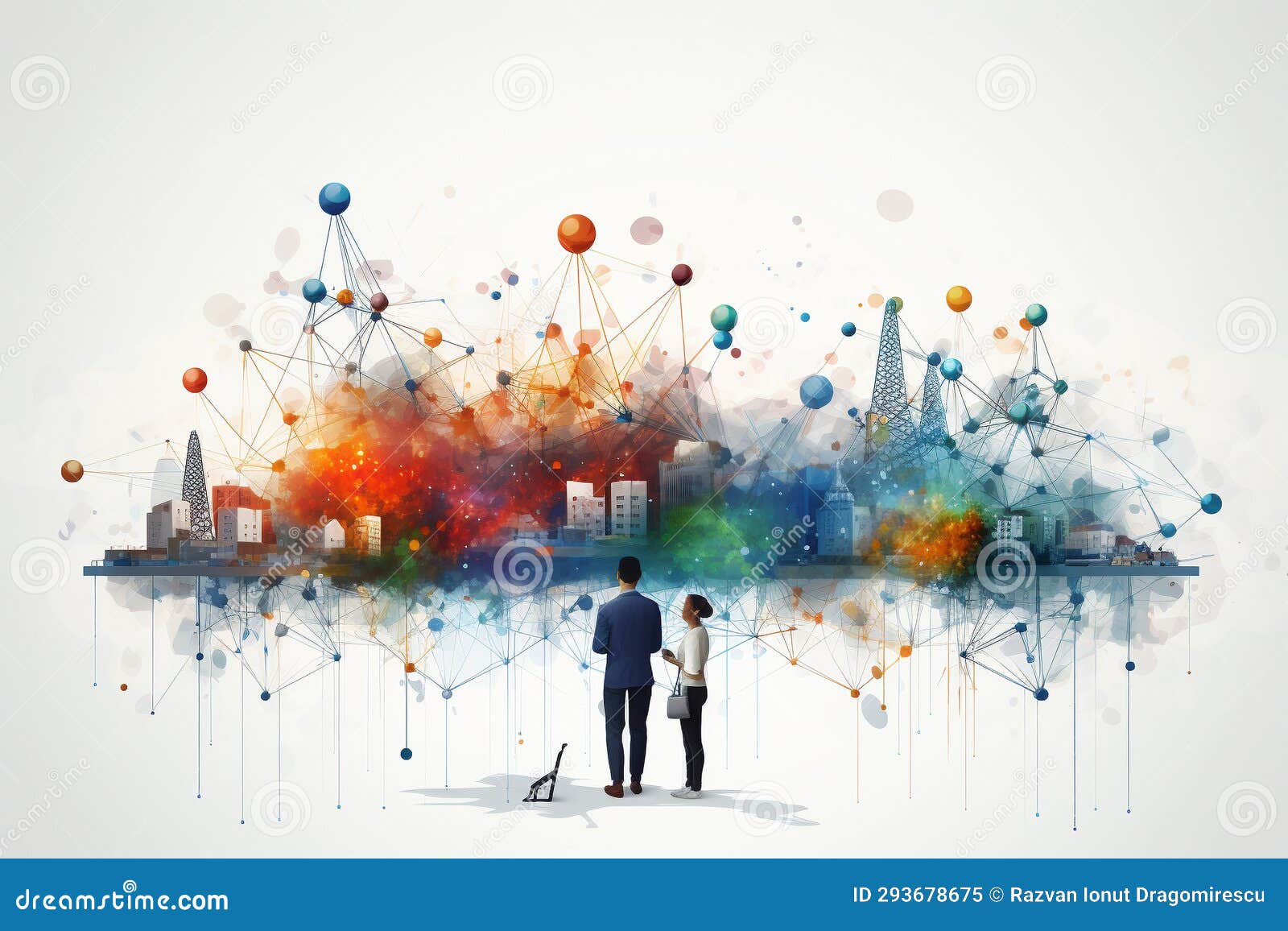 Humans Interconnected through the Web of Technology, Symbolizing the ...