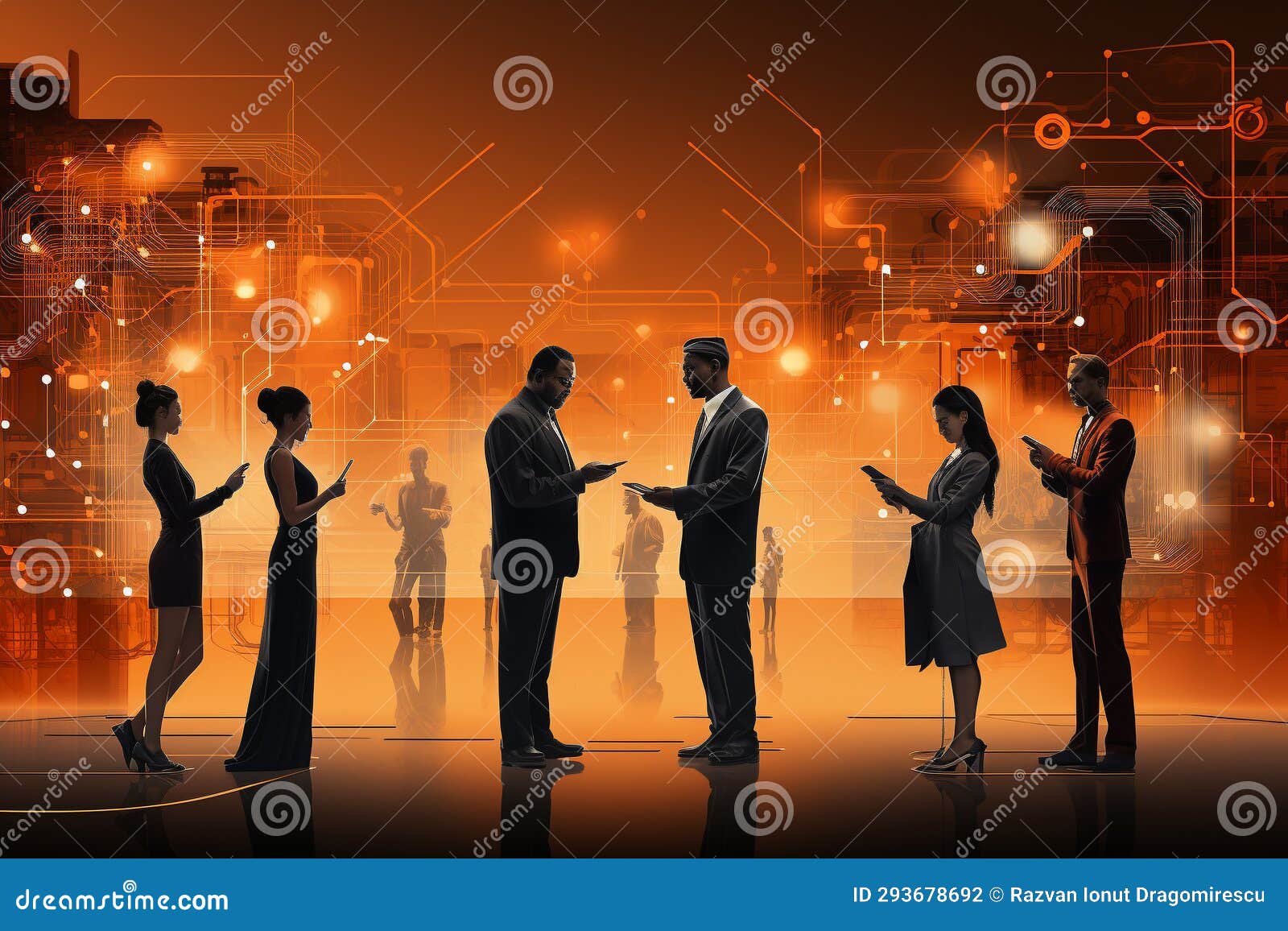 Humans Interconnected through the Web of Technology, Symbolizing the ...